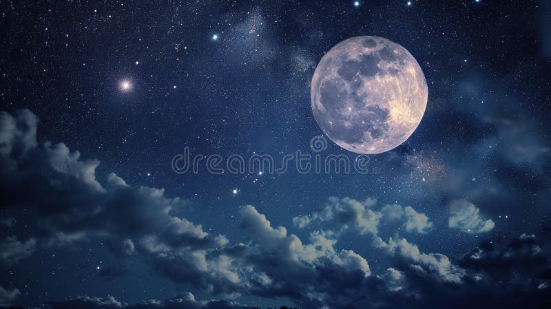Shining Full Moon and Stars in the Night Sky. Generative Ai Stock ...