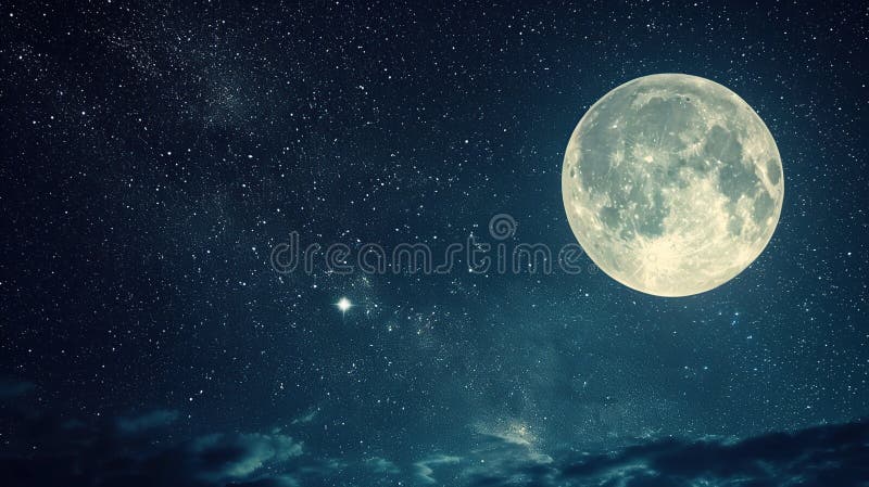 Shining Full Moon and Stars in the Night Sky. Generative Ai Stock ...