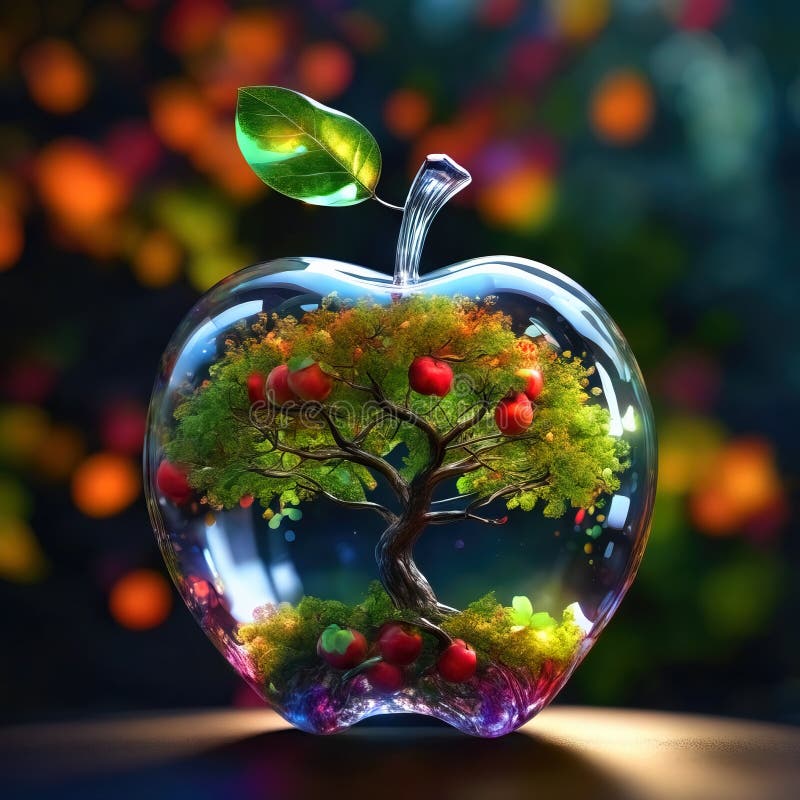 Shining Glass Apple with a Tree Inside Stock Illustration ...