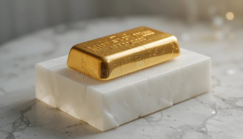 The Shining Gold Bars are Placed on an Artistic Pedestal Made of Marble ...
