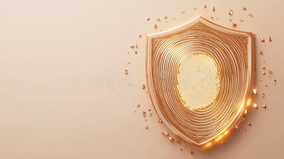 Shining Gold Shield with Fingerprint for Personal Data Protect. Cyber ...