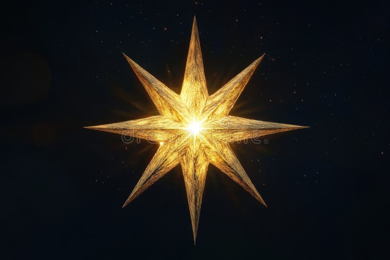 Shining Gold Star Illuminated in a Dark Sky at Night Stock Illustration ...
