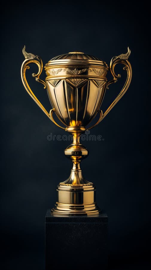 A Shining Golden Trophy on a Black Background Stock Photo - Image of ...