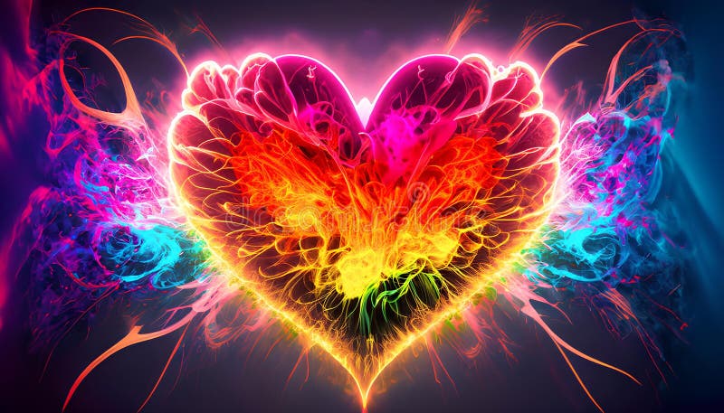 Shining Heart in Flowing Exploding Colors Stock Image - Image of fire ...