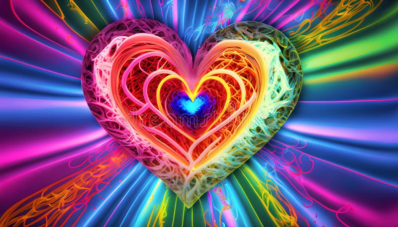 Shining Heart in Flowing Exploding Colors Stock Illustration ...