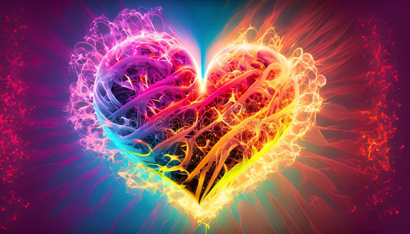 Shining Heart in Flowing Exploding Colors Stock Photo - Image of ...