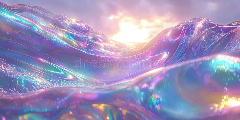 Shining Holographic Floating Flowing Waves Background, Dynamic, Iridescent Waves of Light Gently ...