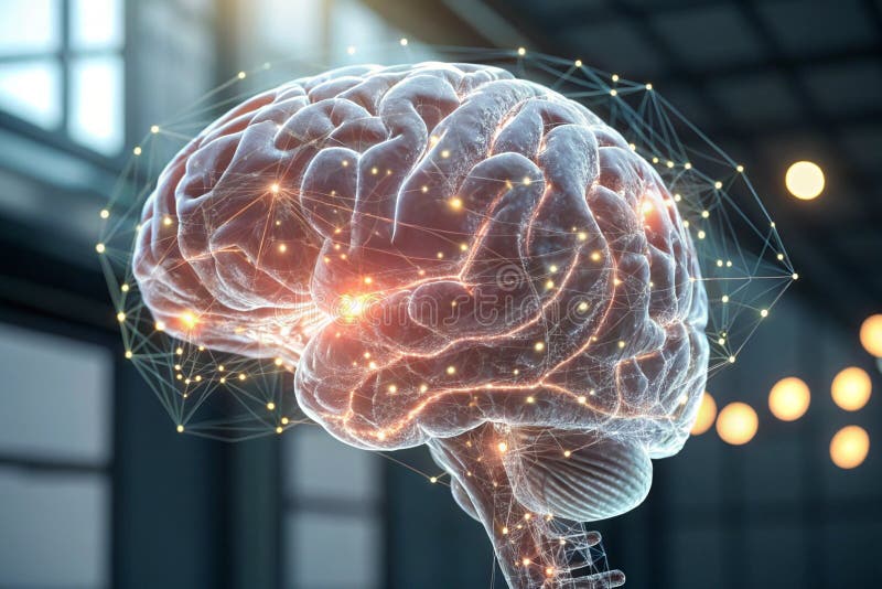 Shining Human Brain with Evolving Plexus Structure Stock Illustration ...