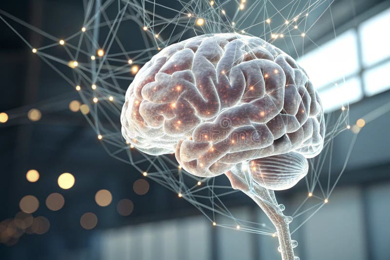 Shining Human Brain with Evolving Plexus Structure Stock Illustration ...