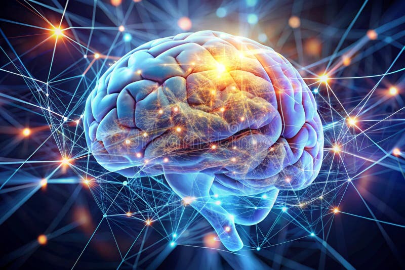 Shining Human Brain with Evolving Plexus Structure Stock Illustration ...