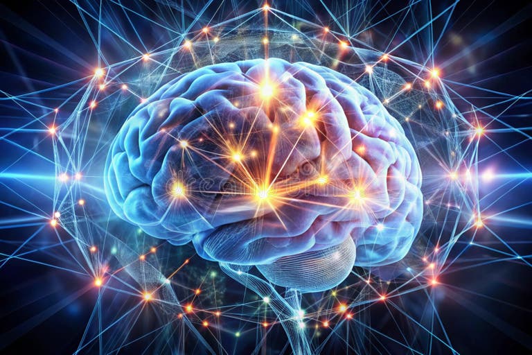 Shining Human Brain with Evolving Plexus Structure Stock Illustration ...