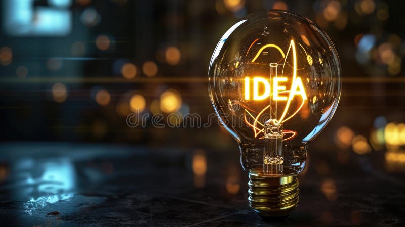Shining Idea: Gold Light Bulb in Dark. Stock Illustration ...
