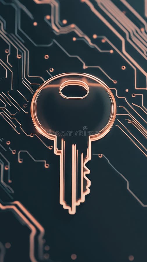 Shining Key on Dark Circuit Board Background Represents Cybersecurity ...