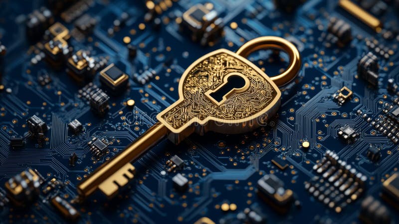 A Shining Key Symbol in a Quantum Network, Signifying the Concept of ...