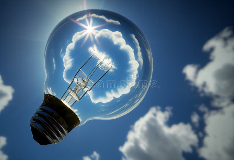 Shining Light Bulb Against the Blue Sky. AI Genarated Stock ...