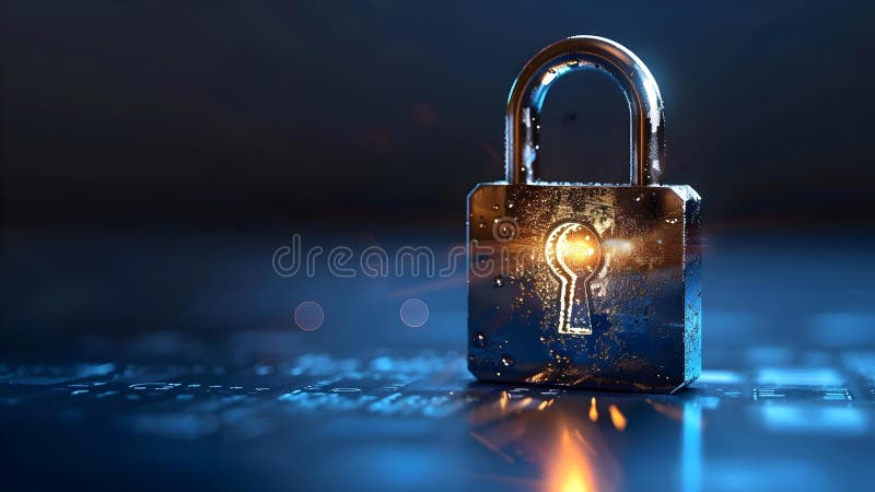 Shining Light on Cybersecurity: a Lock Guarding Digital Realms. Concept ...