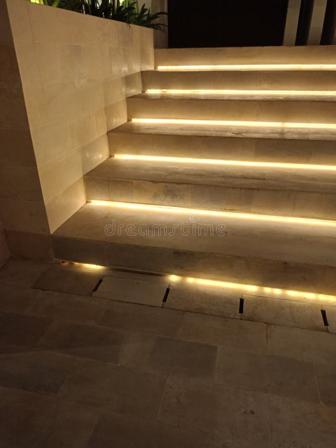 Shining Light from the LED Lights of Stairs on a Quiet Night Stock ...