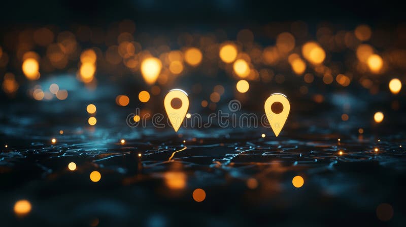 Shining Location Indicators on a Futuristic Digital Map with Vibrant ...