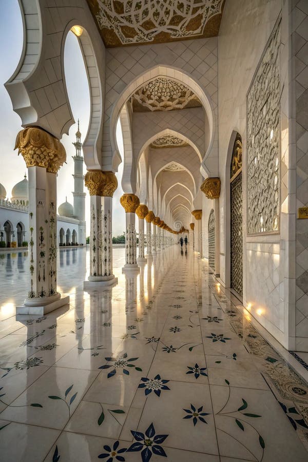Shining Marble Floor Reflection at Mosque Corridor Stock Photo - Image ...