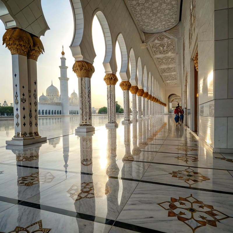 Shining Marble Floor Reflection at Mosque Corridor Stock Image - Image ...