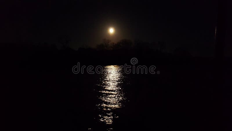 Moon over lake stock image. Image of shining, night - 102970701
