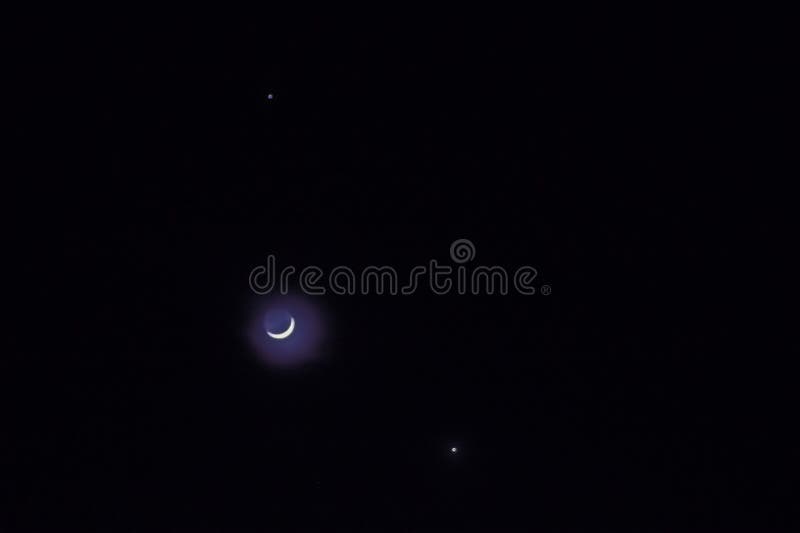 Shining Moon and Two Stars Next To it at the Black Sky Stock Photo ...