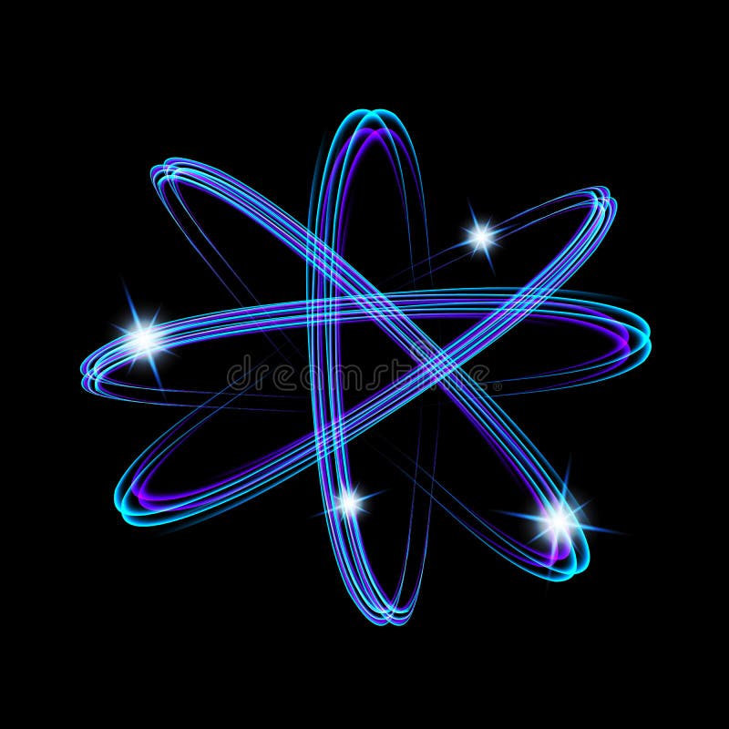 Shining Lights Atom Model. Crossed Circles Light Train Effect. Glowing ...