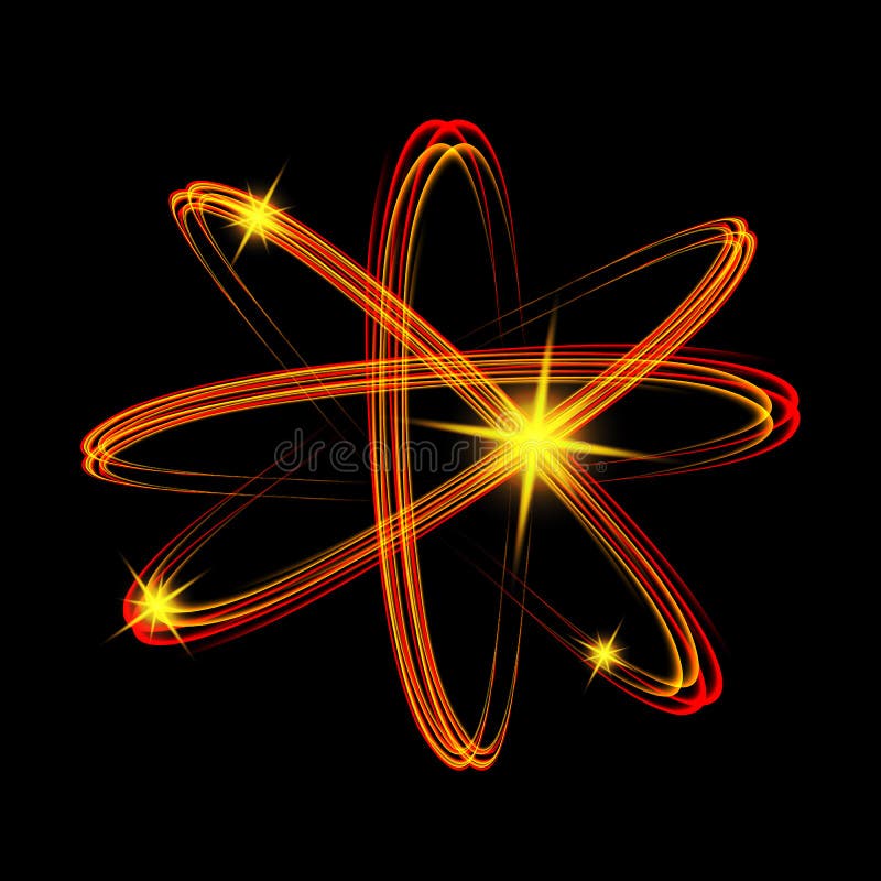 Shining Lights Atom Model. Crossed Circles Light Train Effect. Glowing ...