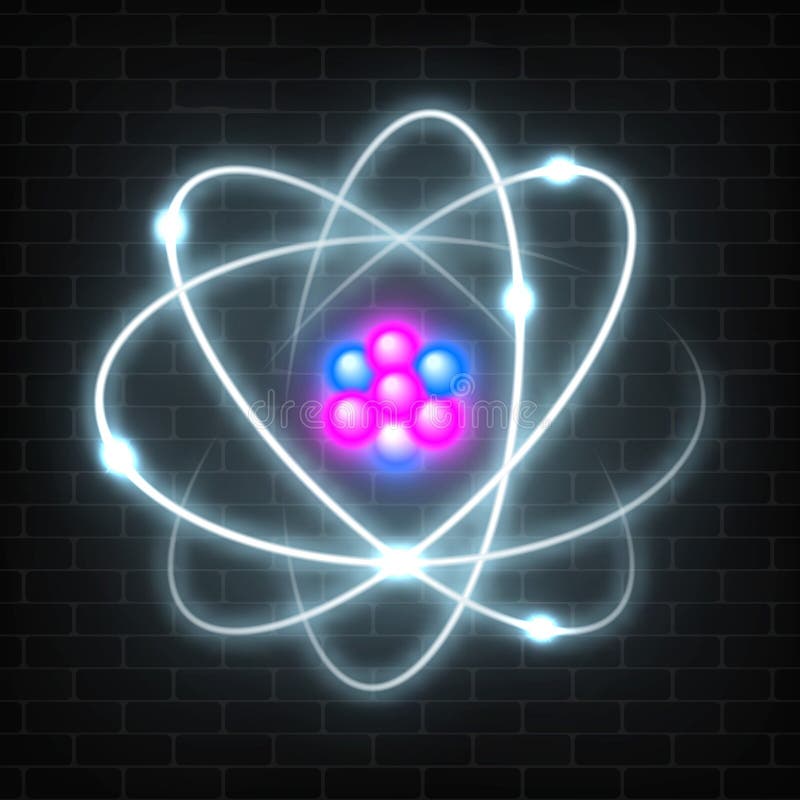 Shining Neon Planetary Model of Nuclear Atom. Abstract Molecule Glowing ...
