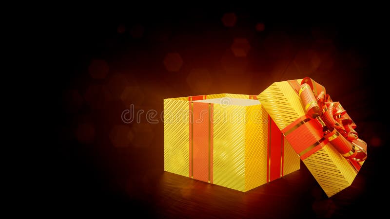 Shining Opened Gold and Red Surprise Gift Box on Dark Backdrop - Object ...