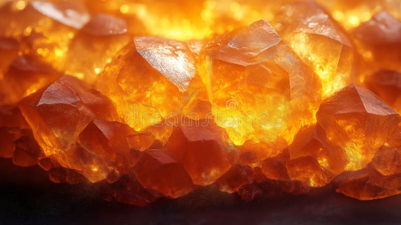 Bright Orange Crystals Glowing Beautifully in a Dark Background Setting ...