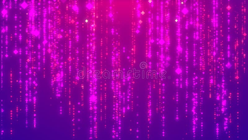 Shining Particles Fall Down in Lines. on a Bright Purple Neon ...
