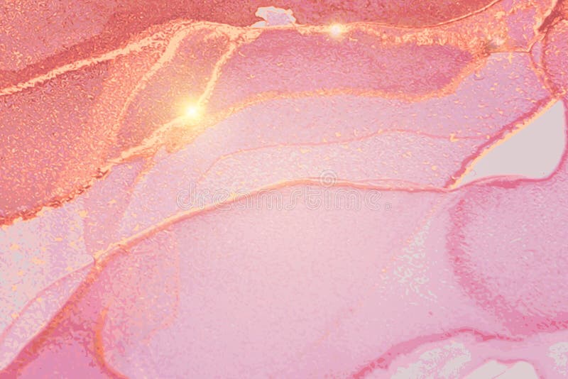 Shining Pink, and Gold Pattern with Marble Texture. Alcohol Ink ...