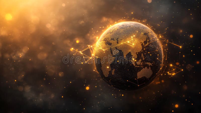 A Shining Planet Linked by an Enormous Cybernetic Grid, Representing ...