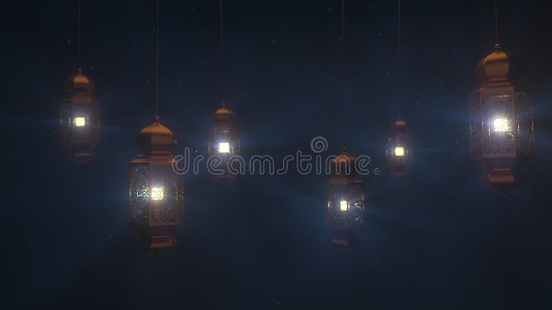 Shining Ramadan Lanterns in the Night Swinging Slightly. Ramadan ...