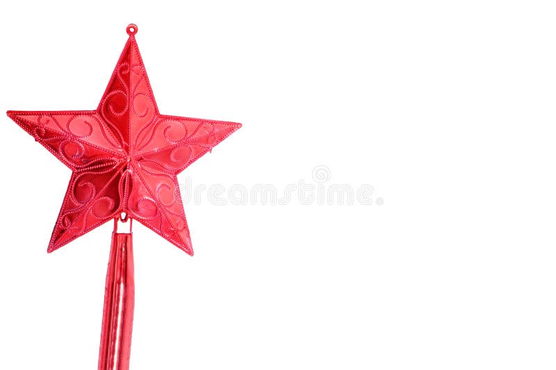 Shining Red Star Set High Up on White Christmas Tree Stock Image ...
