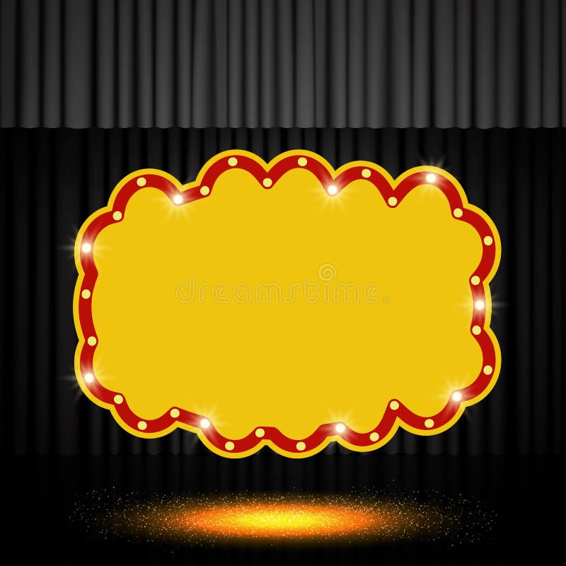 Shining Retro Banner on Black Stage Curtain Stock Illustration ...