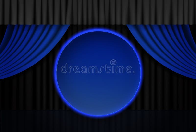 Shining Retro Blue Round Banner on Stage Curtain Stock Illustration ...
