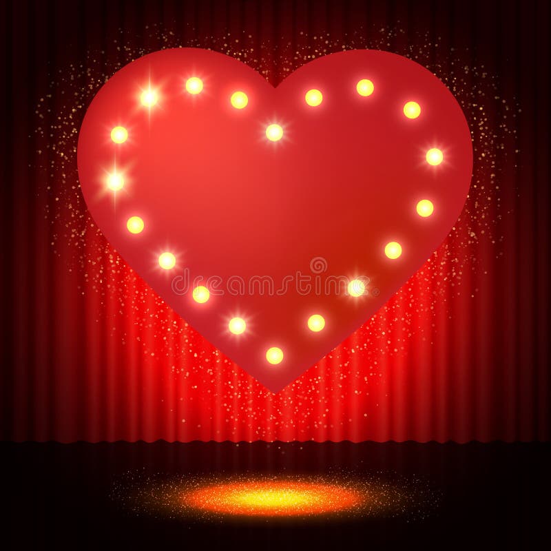 Shining Retro Heart on Stage Curtain Stock Illustration - Illustration ...