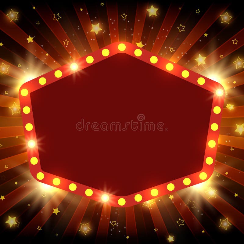 Shining Retro Light Banner on Red Background Stock Illustration ...