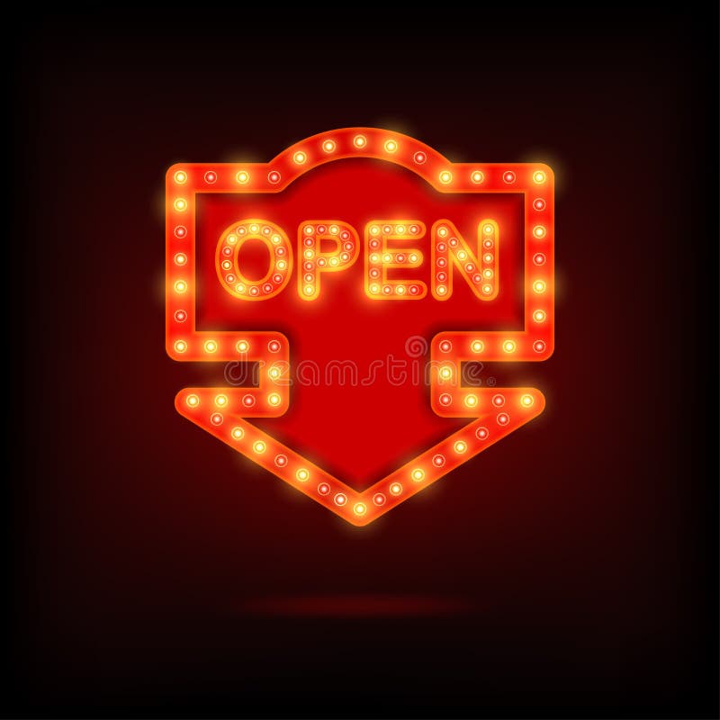 Shining Retro Sign Open Billboard Stock Vector - Illustration of shape ...