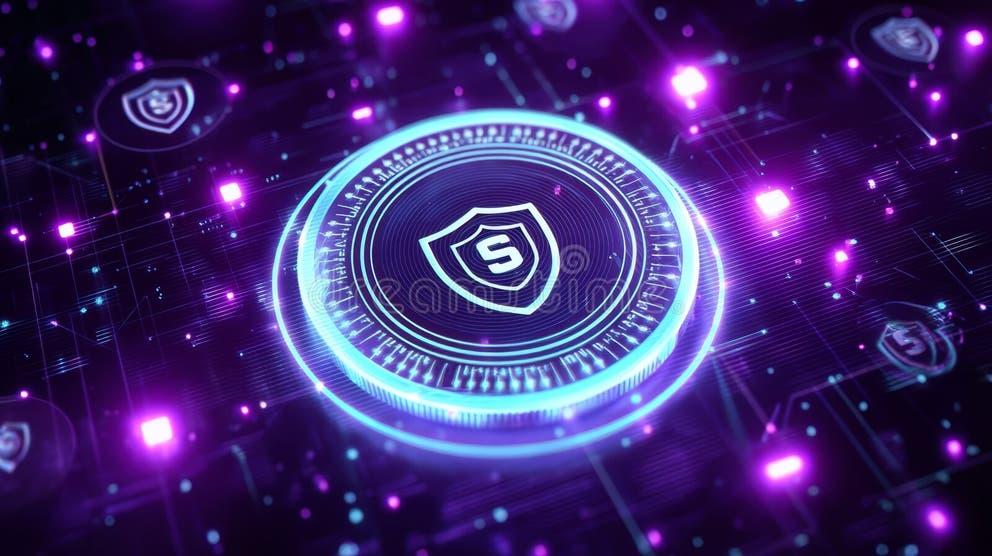 Shining Shield Icon Protecting Futuristic Circuit, Digital Security ...