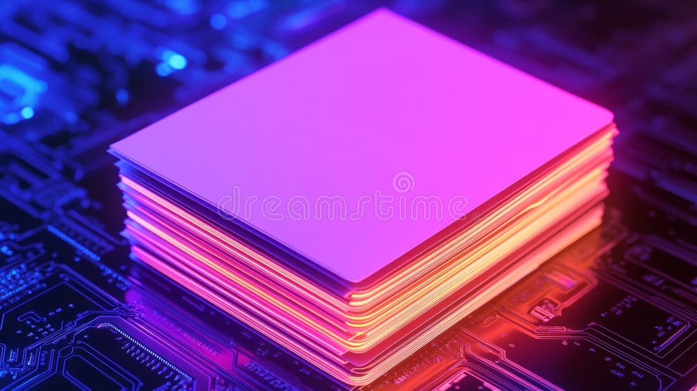 A Shining Stack of Electronic Documents with a Futuristic Scene Behind ...