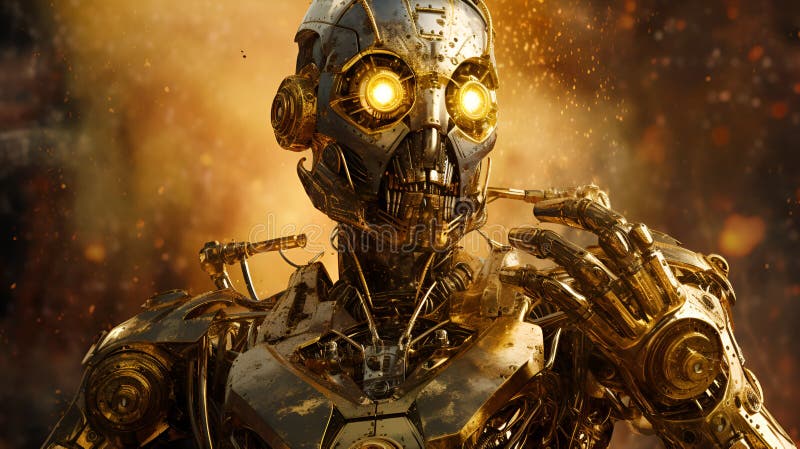 Shining Steampunk Robot Portrait in Cinematic Style Stock Illustration ...