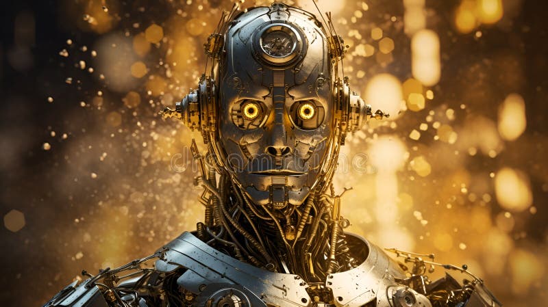 Shining Steampunk Robot Portrait in Cinematic Style Stock Illustration ...