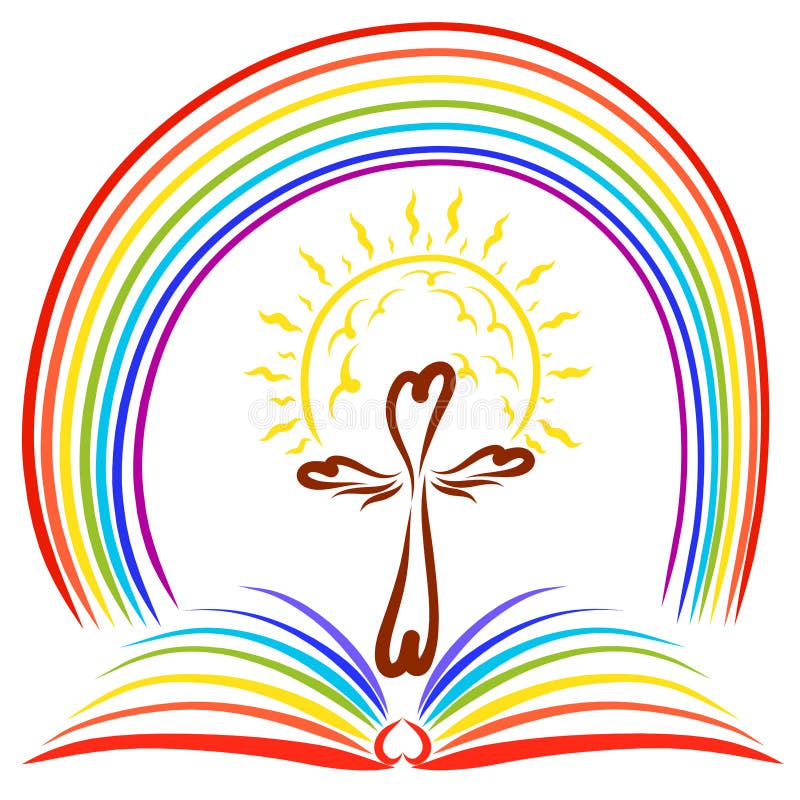 The Shining Sun Above The Cross The Open Book And The Rainbow Stock