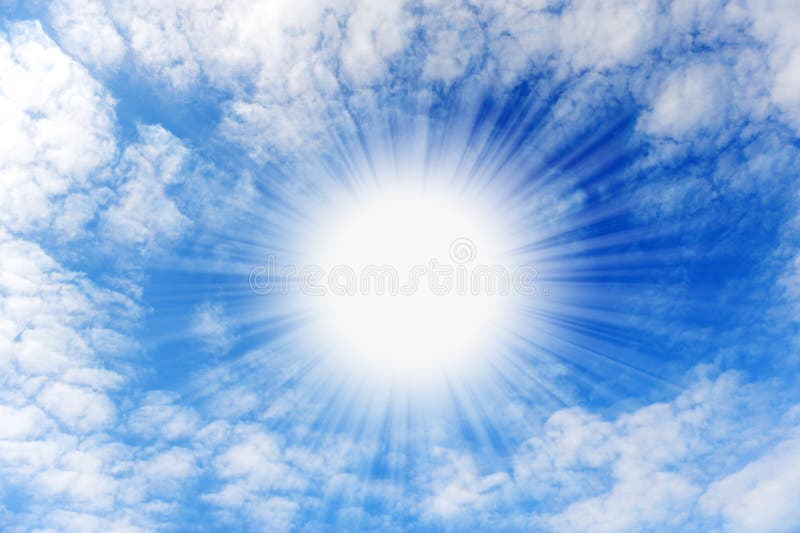Shining Sun with Beams in the Centre of Clouds Stock Photo - Image of ...
