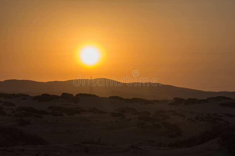 Shining Sun with Mountains in the Desert of Egypt Stock Image - Image ...