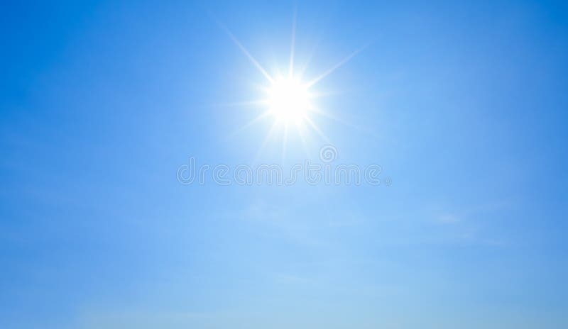 Shining Sun with Rays and Clear Blue Sky Stock Image - Image of glow ...