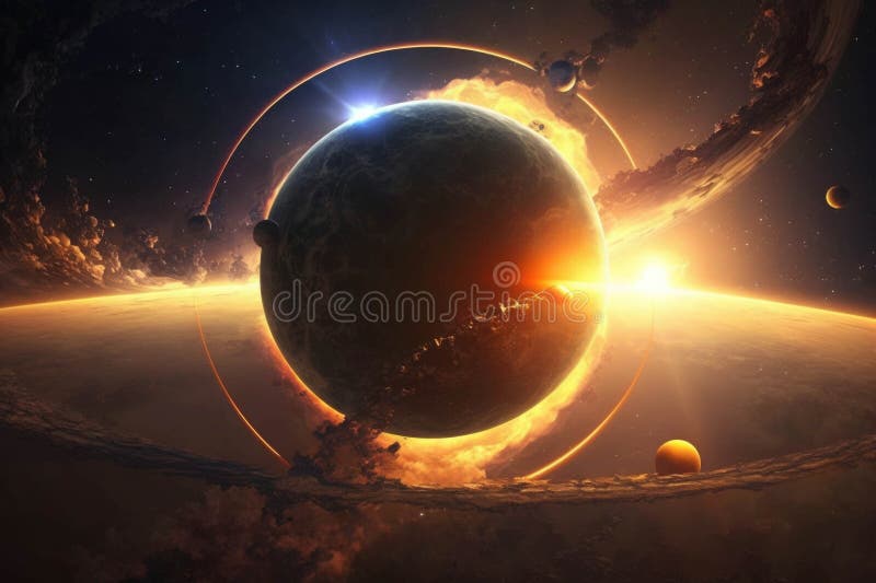 A Shining Sun Surrounded by a Ring of Glowing Planets Zodiac Astrology ...
